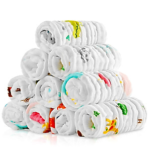 PPOGOO Baby Muslin Washcloths Natural Purified Cotton Baby Wipes Soft Newborn Baby Face Towel