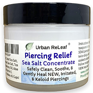 Urban ReLeaf PIERCING RELIEF Sea Salt Concentrate AFTERCARE ! Safely Clean, Soothe & Gently Calm New Irritated & Keloid Bump Piercings. Effective NON-iodized Dead Sea Salt, Tea Tree Rosemary