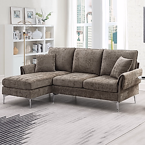 Tiokop 84" Convertible Sectional, Modern Chenille L-Shaped Sofa Couch with Reversible Chaise Lounge, 2 Pillows, Fit for Living Room, Apartment, Espresso