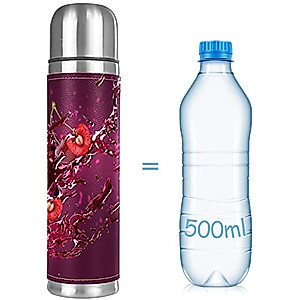 Wine Cherry Stainless Steel Water Bottle, Leak-Proof Travel Thermos Mug, Double Walled Vacuum Insulated Flask 17 OZ