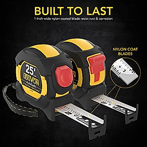 LEXIVON [2-Pack] 25Ft/7.5m Tape Measure, DuaLock & AutoLock | 1-Inch Wide Blade with Nylon Coating, Matt Finish White & Yellow Dual Sided Rule Print | Ft/Inch/Fractions/Metric (LX-204)