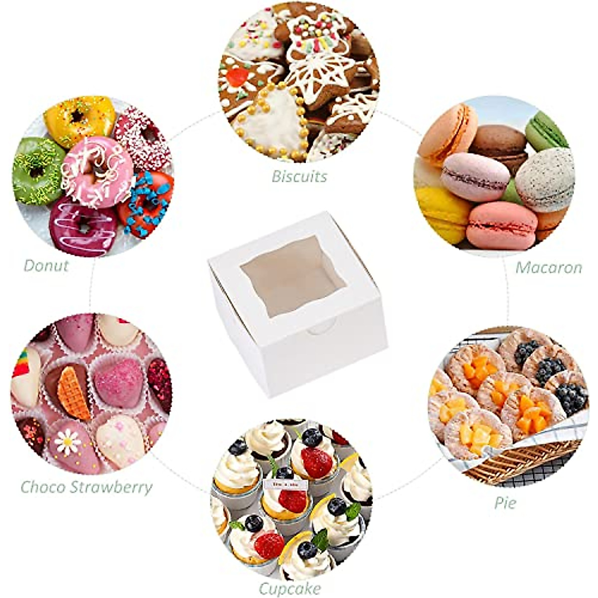 Bekoetoz 100Pcs Paper Cookie Boxes With Window Small Bakery Boxes 4x4x2.5 Inches Mini Cake Boxes For Pastries,Cupcakes,Desserts,Donuts,Chocolate Strawberries,Candy,Treat Boxes(4 * 4 * 2.5,White)
