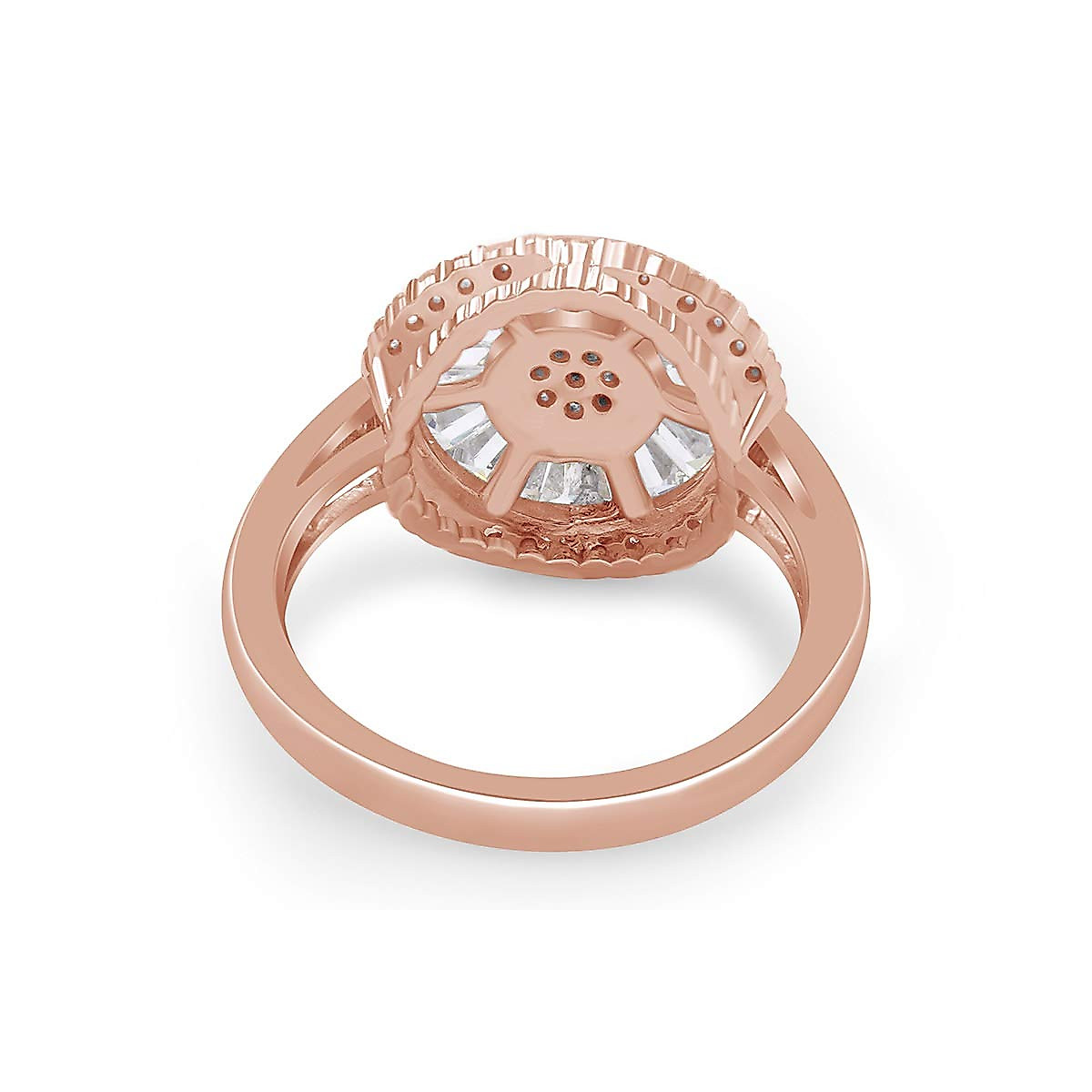 AFFY Round & Baguette Shape White Cubic Zirconia Sun Eternity Cluster Ring in 14K Rose Gold Over Sterling Silver,Ring Size-8.5