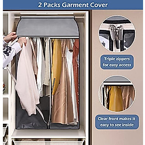 MISSLO 1 Pack 43" Hanging Garment Bags for Storage + 1 Pack 2 Shelves Clothing Racks for Hanging Clothes
