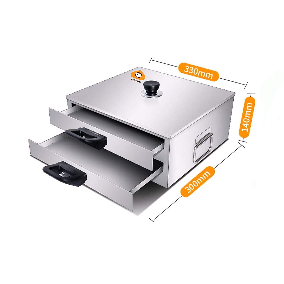 E-KEYWAY Top Open Chinese Rice Noodle Roll Food Steamer with Extra Tray Stainless Steel Square Tier/Layer Cooking Cuisine Guangdong Recipes Cookware (Tier-O2-L)