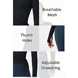 Almaree Workout Outfits Long Sleeve Shirts for Women Athletic Tops Running Sweatshirt with Thumb Holes L Black