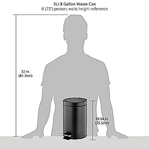 mDesign Small Modern 3-Liter / .7 Gallon Round Metal Lidded Step Trash Can, Compact Garbage Bin with Removable Liner Bucket and Handle for Bathroom, Kitchen, Craft Room, Office, Garage - Black