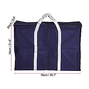 PATIKIL Storage Tote with Zippers, 30.7" Length Foldable Heavy Moving Tote Bags for Bedding Clothes, Blue