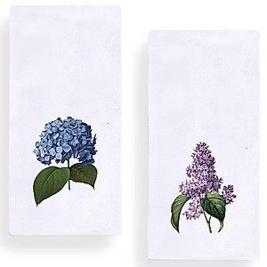 Watercolor Hydrangea Purple Lilacs Kitchen Dish Towel 18 x 28 Inch, Seasonal Spring Summer Flower Towels Dish Cloth for Cooking Baking Set of 2