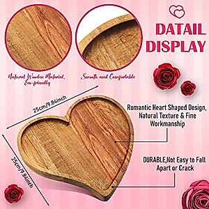 2 Pcs Heart Shape Wooden Serving Tray Plate Romantic Wedding Wooden Plate Sweetheart Table Serving Platter for Valentine Day Mother's Day DIY Unique Food Cake Snack Fruit Nuts, 9.84 x 9.84 x 0.79 Inch