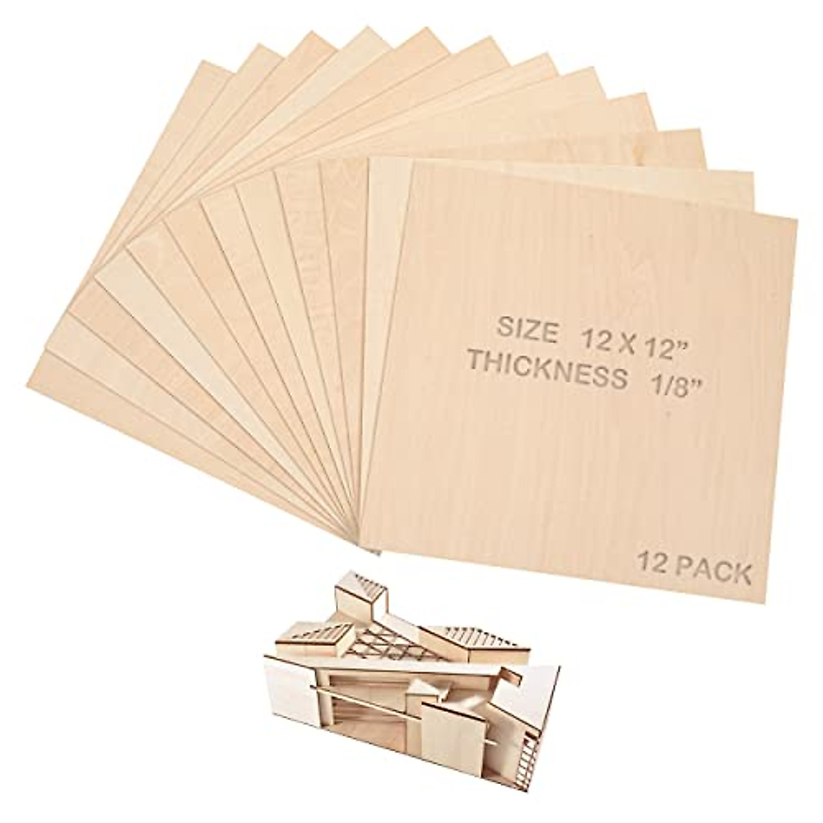 (12-Pack) 12”x12”x1/8” Basswood Sheets for Crafts - Perfect for Architectural Models Drawing Painting Wood Engraving Wood Burning Laser Scroll Sawing