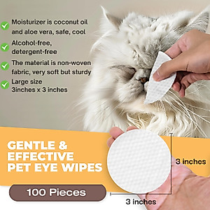 PHONGLEO Dog Eye Wipes, Cat Eye Wipes, Thicker, 100 Pieces, 3 Inch, Pet Eye and Cleaning Wipes, Made of Soft Non-Woven Fabric, Moisturized with Coconut Oil and Aloe Vera, Fragrance Pets Love.