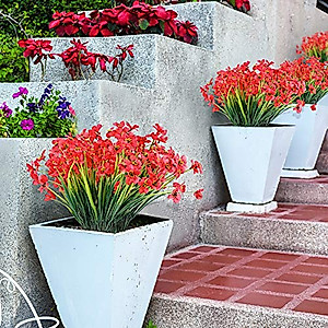 JEMONG 12 Bundles Artificial Flowers Outdoor UV Resistant Fake Flowers No Fade Faux Plants Garden Porch Window Box Decorating (Deep Red)