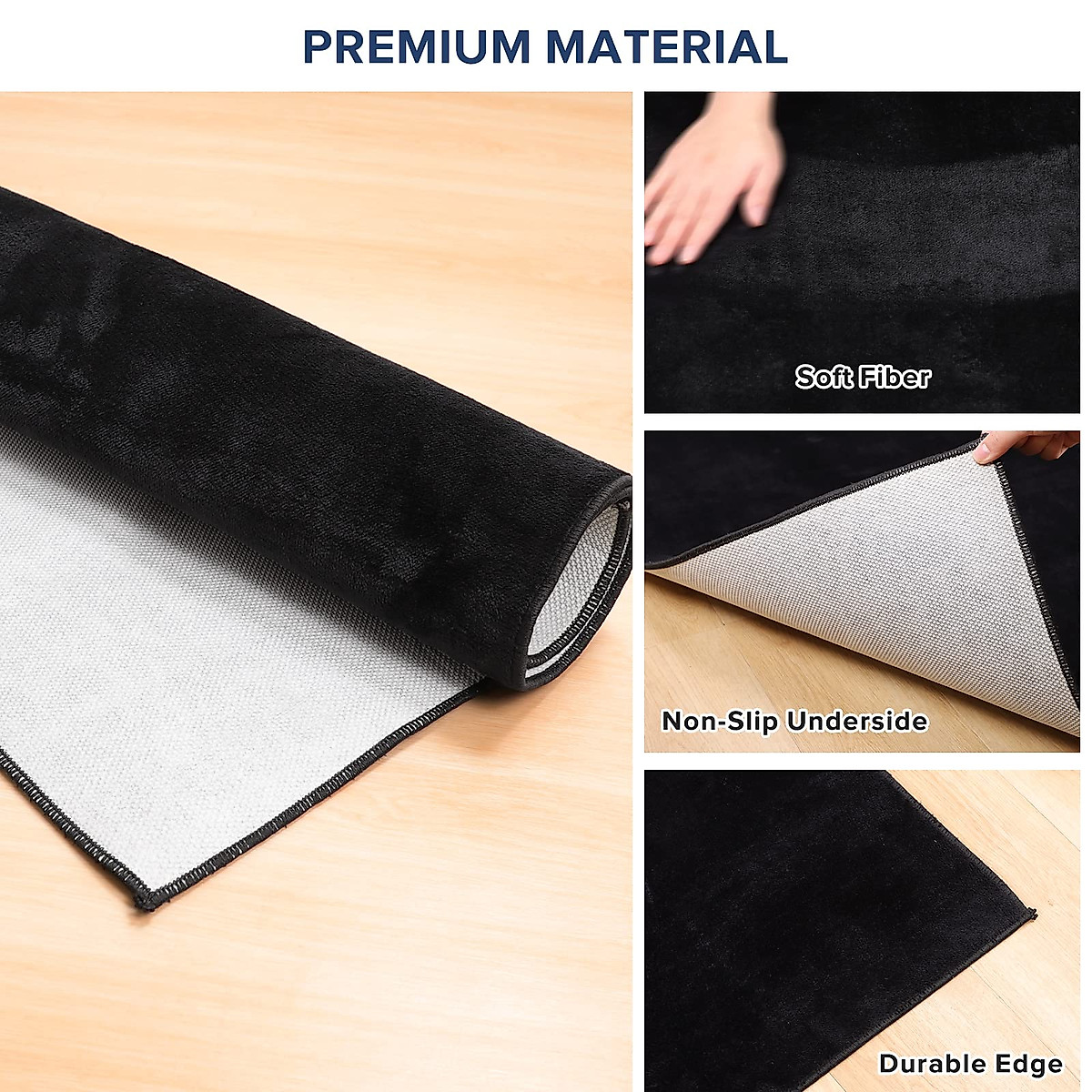 QQpony Large Chair Mat for Hard Floor, 63"x51" Office Chair Mat for Hardwood Floor, Flannel Fabric Desk Rug for Hard Surface, Protector Floor Chair Mat for Home Office (Black)