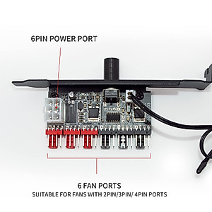 iHTP PC 8 Channels Fan Hub Knob Cooling Fan Speed Controller for CPU Case HDD VGA PWM Fan PCI Bracket 12V Fan Control,6-pin Interface Power Supply
