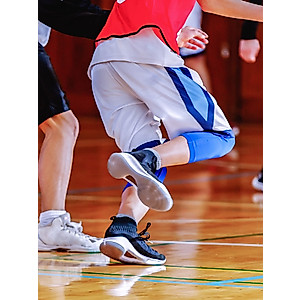 DEVOROPA Youth Boys' Compression Pants with Knee Pads 3/4 Basketball Athletic Tights Quick Dry Sports Workout Leggings Royal XL