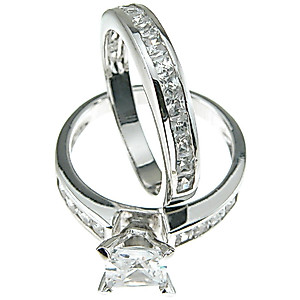 LaRaso & Co Princess Cut Wedding Band Engagement Ring Set in 925 Sterling Silver Size 7