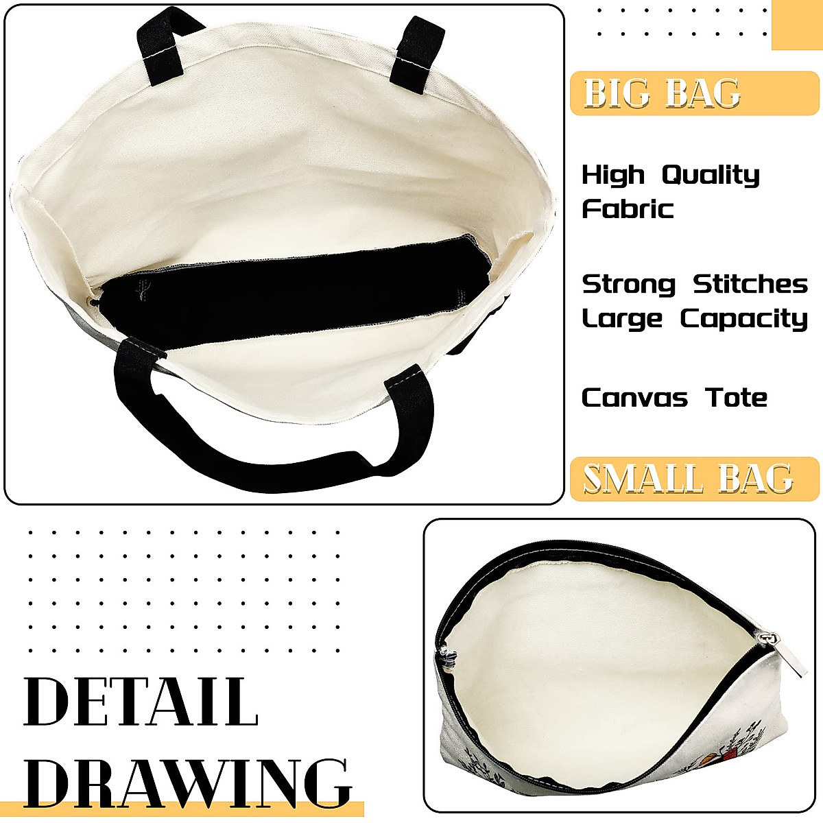 Cunno 2 Pcs Book Lovers Gifts Set Cat Tote Bags with Makeup Bag Aesthetic Floral Bags for Teacher Appreciation Gift Set(Cat)