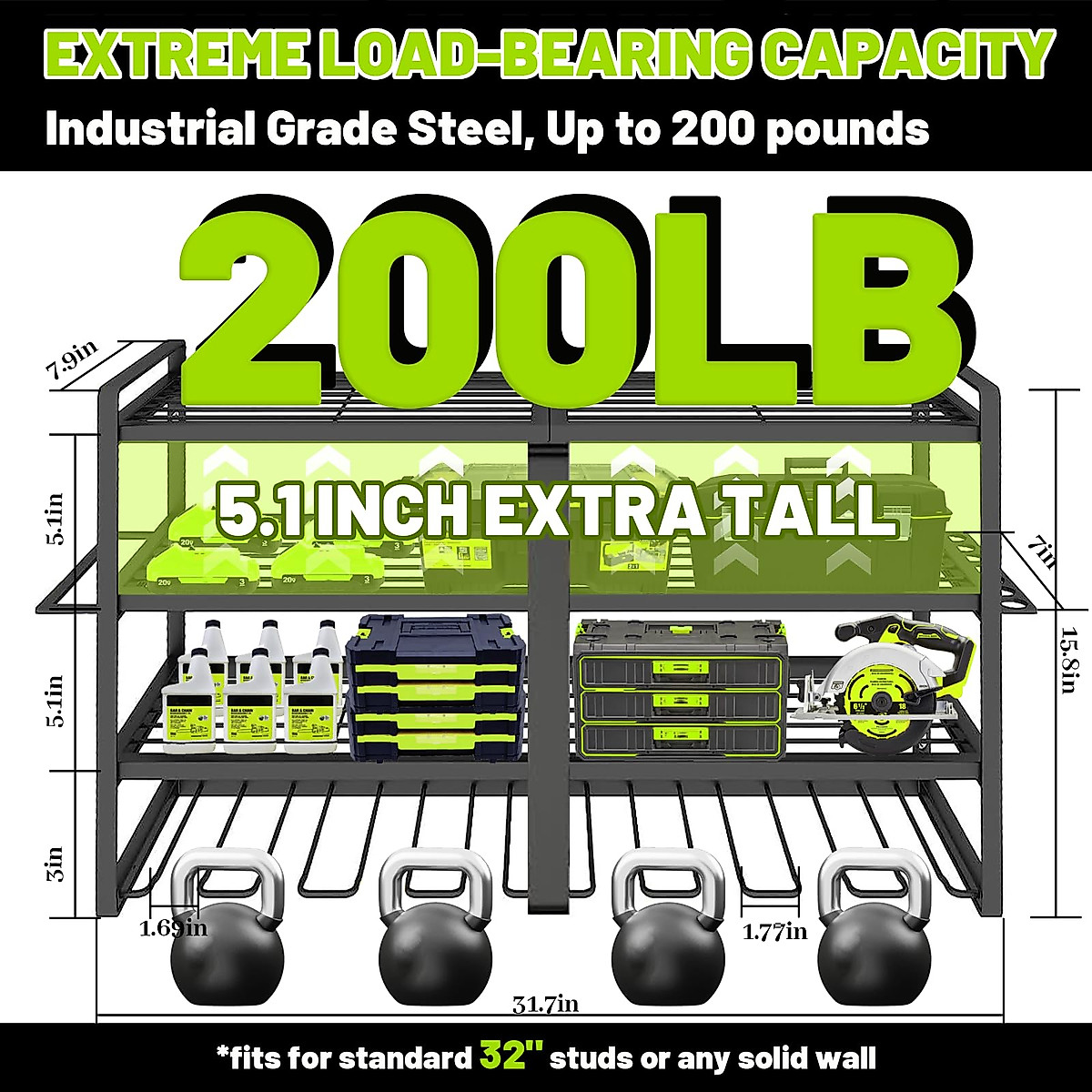 Power Tool Organizer Wall Mount,8 Drill Holder Wall Mount,4-Layer Garage Tool Organizer Wall Mount,Heavy Duty Power Tool Rack,Cordless Tool Organizer with Screwdriver Holder/Hammer Holder/Plier Holder