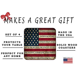 Patriotic USA Flag Drink Coaster Set Gift United States Pledge of Allegiance Bar Kitchen Home