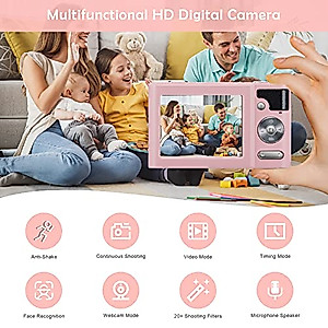 48MP Mini Kids Digital Camera for Girls,Teens,Beginners 4K 16X Zoom Compact Digital Video Camera Small Children's Camera for Photo Camera with Macro-Altruewit (Pink)