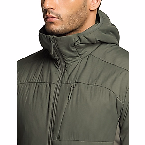 CQR Men's Insulated Hooded Tactical Jacket, Lightweight Mid-Layer Warm Hoodie, Water Resistant Full Zip Hiking Work Coat, Lightweight Olive, Large