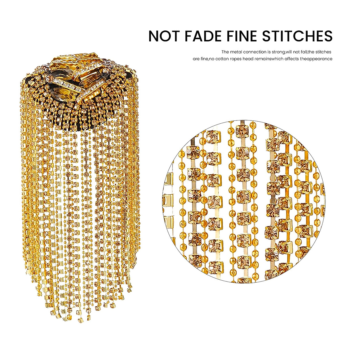 IUASZZ 2 Pieces Tassel Epaulets Metal Fashion Shoulder Jewelry Rhinestones Cloth Accessories Brooches for Women, 2.2×4in (Gold)