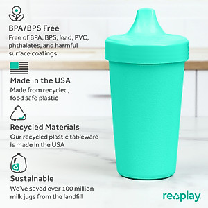 Re-Play Made in USA 10 Oz. Sippy Cups for Toddlers, Set of 3 - Reusable Spill Proof Cups for Kids, Dishwasher/Microwave Safe - Hard Spout Sippy Cups for Toddlers 3.13" x 6.25", A True Blue