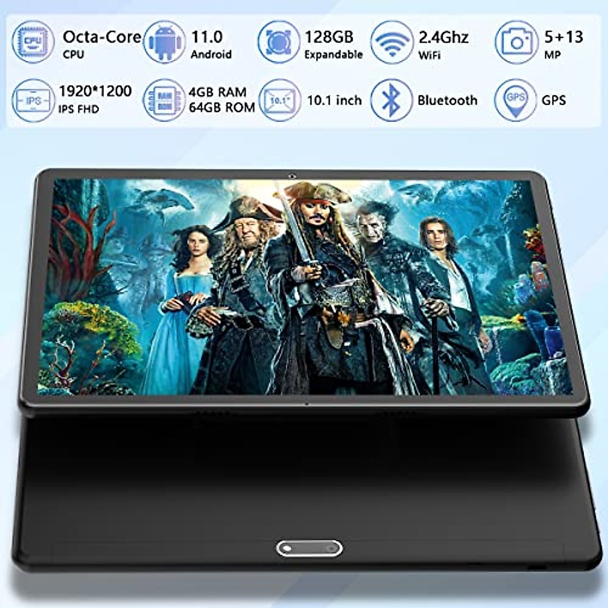 Tablet 10.1 inch Android 11 Tablet 2023 Latest Update Octa-Core Processor with 64GB Storage, Dual 13MP+5MP Camera, WiFi, Bluetooth, GPS, 128GB Expand Support, IPS Full HD Display (Black)