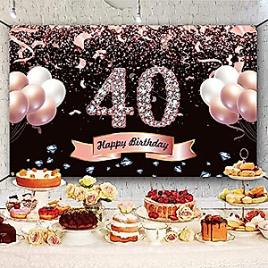 Trgowaul 40th Birthday Decorations for Women - Rose Gold Birthday Backdrop Banner, 40 Year Old Birthday Party Poster Decor, Happy 40th Birthday Party Decoration Photography Background 43.3"L x 70.8"W