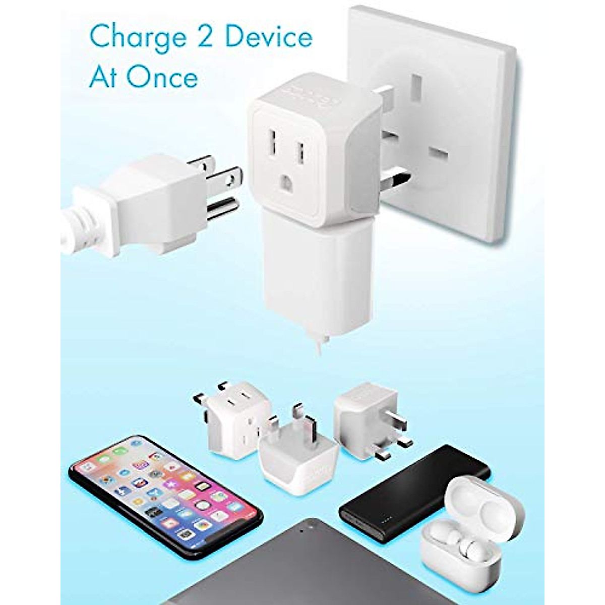 Ceptics Complete European Travel Adapter Set - 2 In 1 Usa to Europe, Germany, England, Spain, Italy, Iceland, France, (Type G, E/F, Type C) - 3 Pack, Safe Grounded Perfect for Cell Phones, Laptops