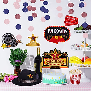 25Pcs Photo Booth Props Kit, Movie Night Party Supplies Decorations Red Carpet Cutouts Movie Party Cards Table Toppers