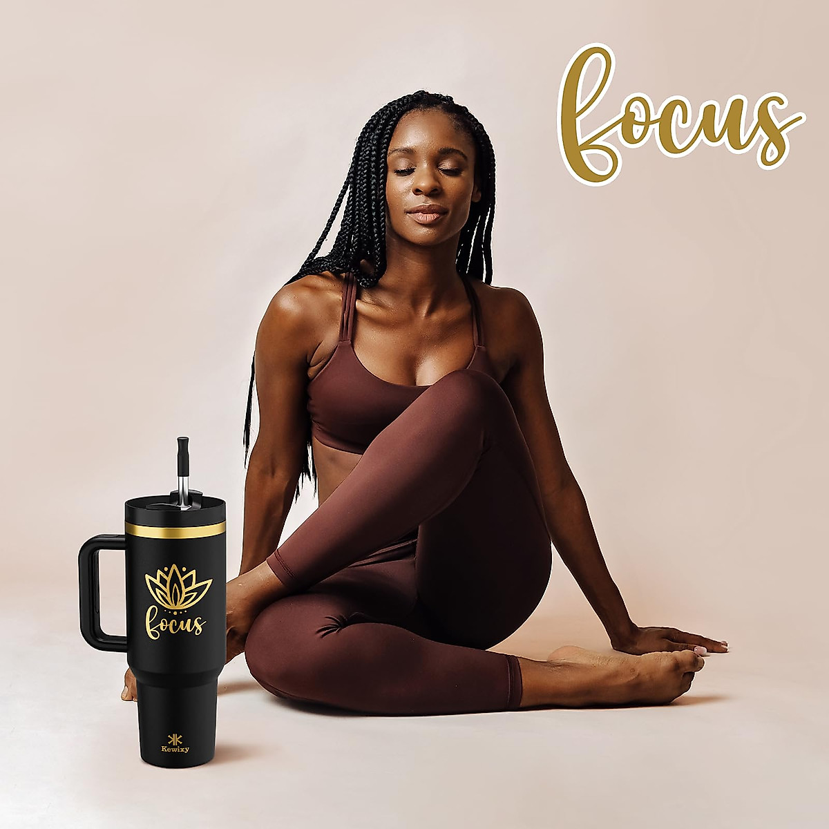 KEWIXY 40 oz Tumbler With Handle and Straw, Gloss Insulated Travel Tumbler, Fits in Cup Holder, Travel Coffee Mug with Lid, Included Leak Proof Straw Cover -Petal Focus