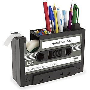 Cassette Tape Dispenser Pen Holder Vase Pencil Pot Stationery Desk Tidy Container Office Stationery Supplier Gift (Black)