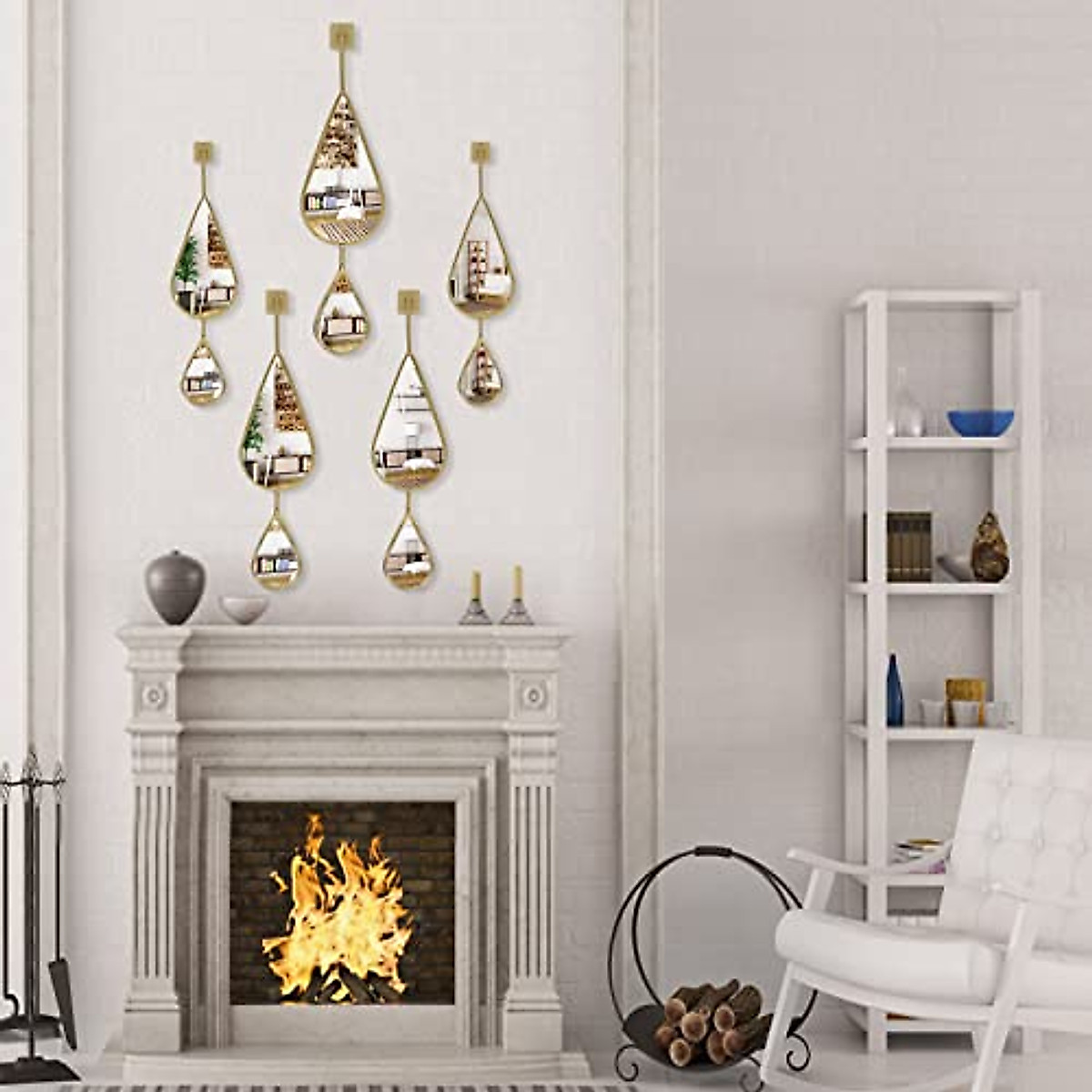 BAODANFU Wall Mirror Decorative Mirrors Mounted Decor Tear Drop Shape Gold for Bedroom Living Room Entryway Bathroom Vanity,5-Pack