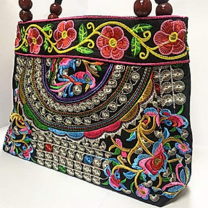 Serstone Embroidery Handbag Boho Ethnic Bag Travel Totes Beach Bag(Money-spinners)