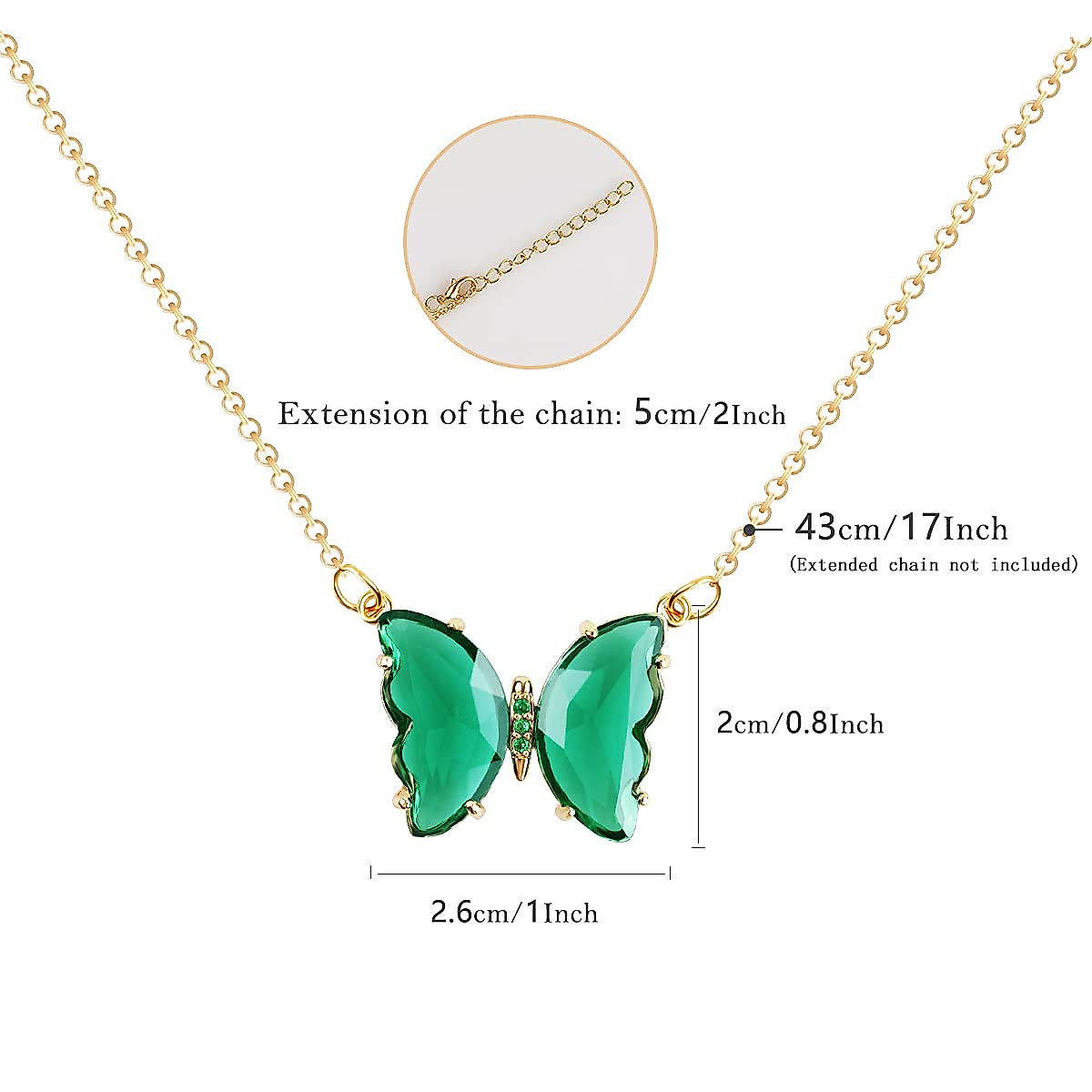 MISS RIGHT Butterfly Y2K Jewelry Emerald Green Necklace with Birthstones for Women, Dainty 14K Gold Plated Chain Cute Preppy Crystal Necklace