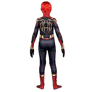 Marvel Integrated Spider-Man Official Youth Deluxe Zentai Costume - Stretch Spandex with Hidden Zippers and Wrist Slits (S) Multi