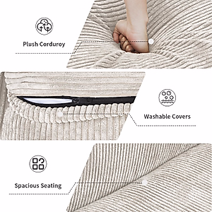 141.73" Modular Sectional Sofa, Slipcovered Corduroy U Shaped Sofa Couch with 2 Ottomans,5 - Piece Convertible Sectional with 5 Pillows,Cushion Covers Removable& Washable (Beige)