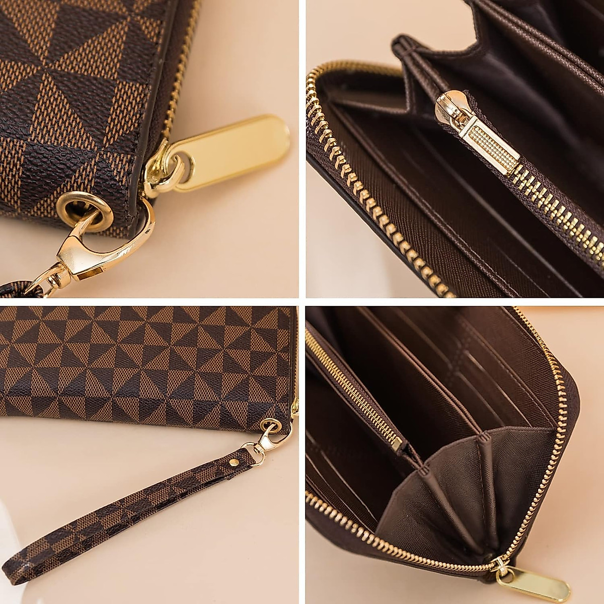 Women's wallet Wristlet Wallets for Women Large capacity travel zipper wallet multi card men's mobile phone change wallet Womans Wallet Ladies Wrist Wallet (Brown)