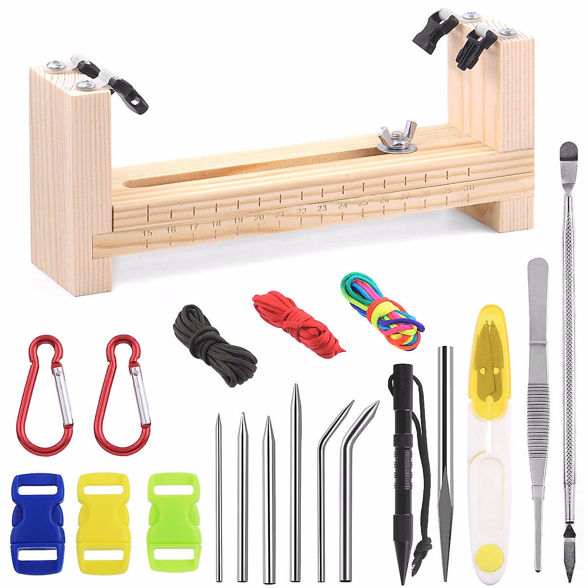 Wokape 21Pcs Paracord Bracelet Jig Kit with Knotters Tool Set, Stainless Steel Lacing Needles Smoothing Tool Knotter with Spike, Paracord Stitching Set for Paracord Leather Weaving DIY Craft