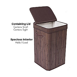 BirdRock Home Square Laundry Hamper with Lid and Cloth Liner - Bamboo - Espresso - Easily Transport Laundry Basket - Collapsible Hamper - String Handles