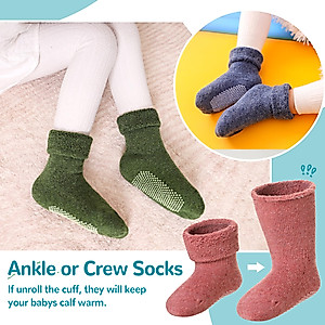 6 Pairs Baby Boy Girl Non Slip Socks Child Toddler Winter Thick Soft Wool Kids Warm Socks with Grips (Solid Color B, 1-3T)
