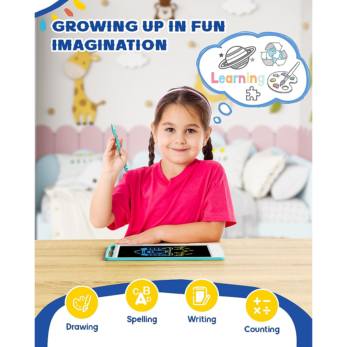 bravokids 8.5 Inch LCD Writing Tablet Board, Colorful Doodle Board Drawing Pad, Educational Learning Travel Toys for Age 3 4 5 6 7 8 Years Old Girls and Boys, Green