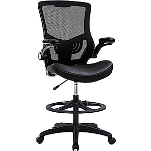 Drafting Chair Ergonomic Tall Office Chair Standing Desk Chair with Flip Up Arms Foot Rest Back Support Adjustable Height Mesh Drafting Stool, Black