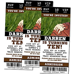 Football Birthday Party Ticket Invitations
