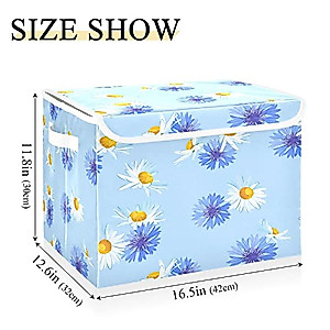 GOODOLD Art Daisy Storage Bins with Lids, 16.5x12.6x11.8in Large Collapsible Fabric Storage Boxes with Handles, Stackable Cube Organizer Containers for Closet Home Office
