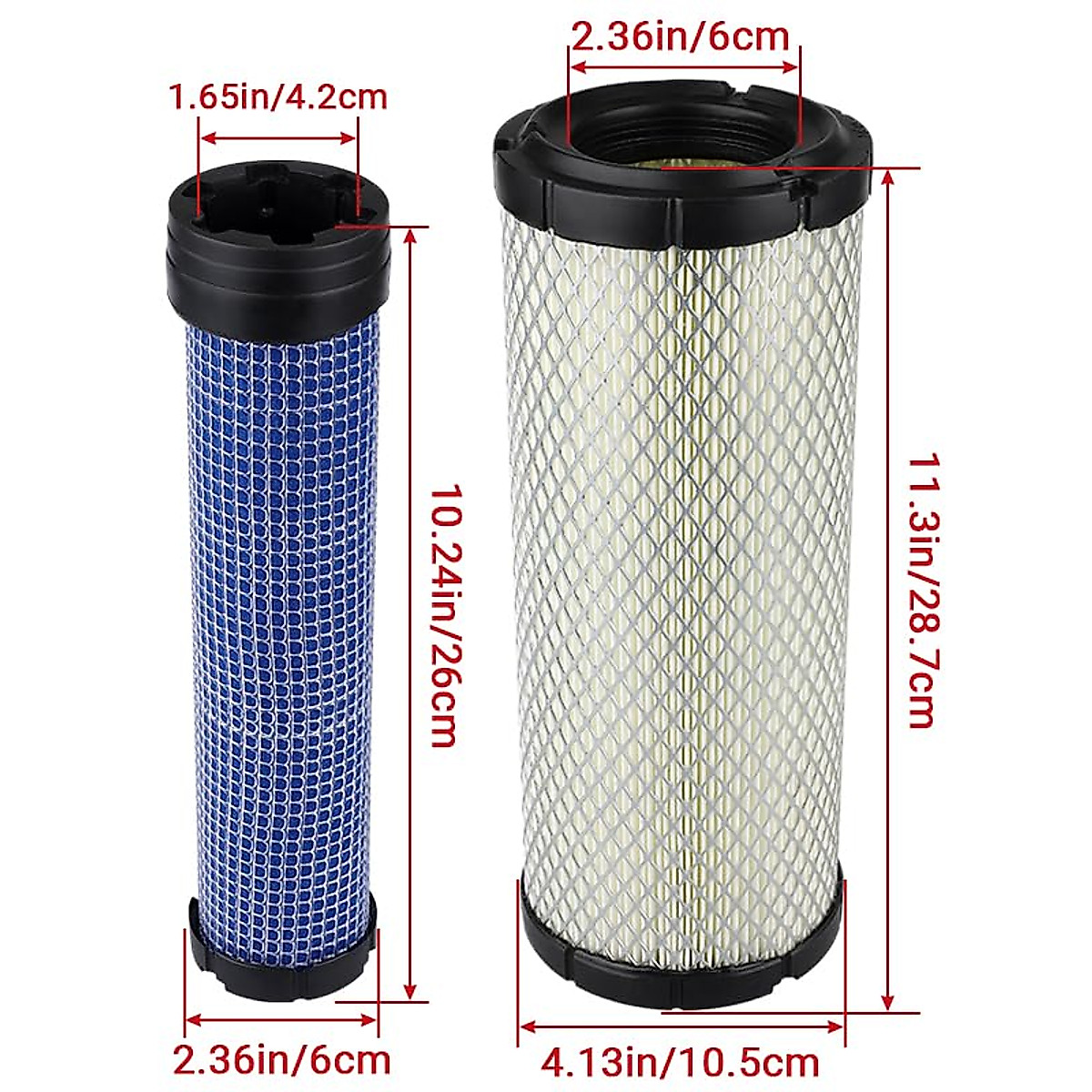 25 083 01-S Outer Air Filter & 25 083 04-S Inner Filter Compatible with Kawasaki 11013-7020 11013-7019 11013-7044 11013-7045 Kubota TA040-93230 TA040-93220 Lawn Mover M131802 M131803