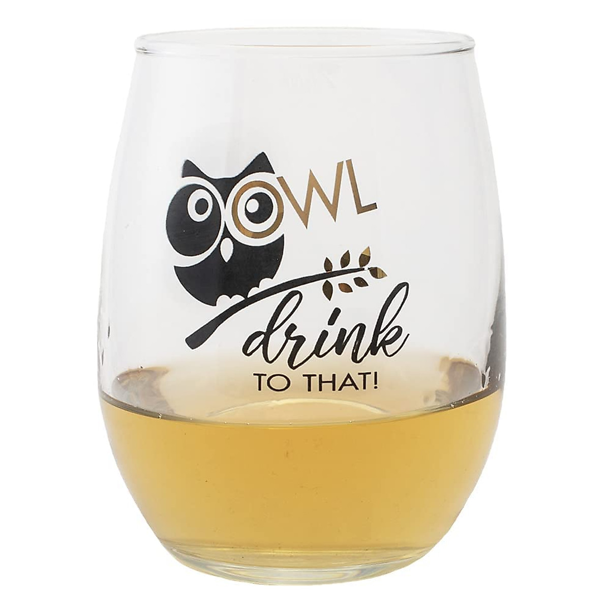 Owl Drink To That Stemless Funny Owl Pun Wine Glass, 15 oz., Gift for Owl Lovers