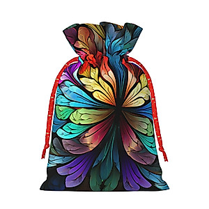 BTCOWZRV Rainbow Butterfly Christmas Gift Bag with Drawstring Christmas Wrapping Bags Xmas Gift Bags Sack Bags Xmas Package Storage Bag Wrapping Sacks Pouches Xmas Party Holiday Gift Bags